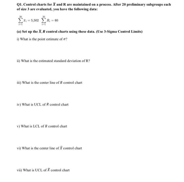 Solved Control charts for X and R are maintained on a | Chegg.com