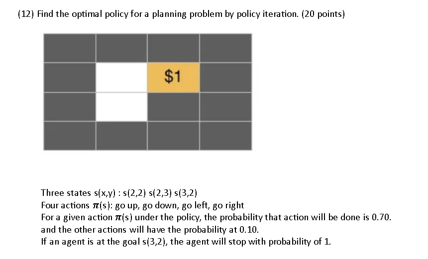 Solved (12) ﻿Find the optimal policy for a planning problem | Chegg.com