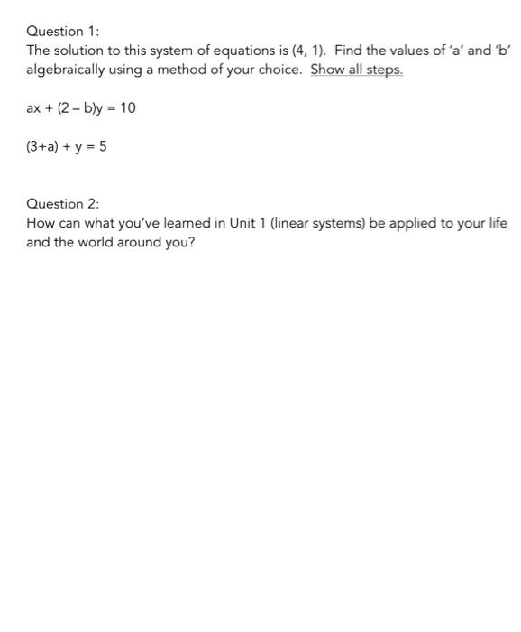 Solved Question 1: The solution to this system of equations | Chegg.com