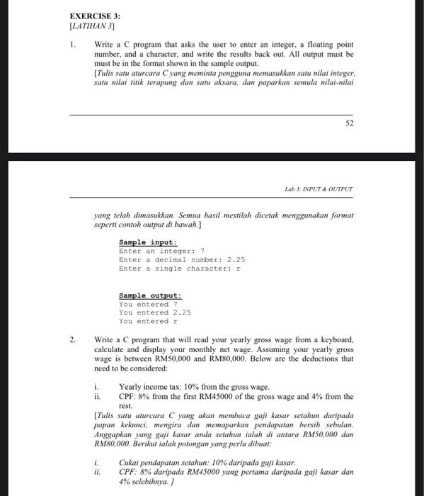 Solved 1 Exercise 3 Latihan 31 Write A C Program That 3247