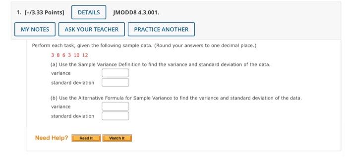 Solved Perform each task, given the following sample data. | Chegg.com