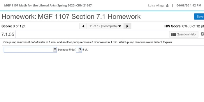 Solved MGF 1107 Math for the Liberal Arts (Spring 2020) CRN | Chegg.com