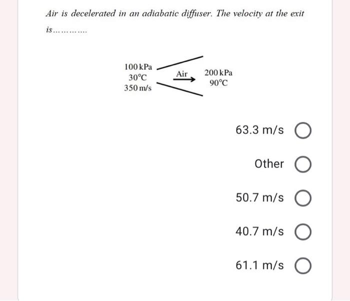 Solved Air is decelerated in an adiabatic diffuser. The | Chegg.com