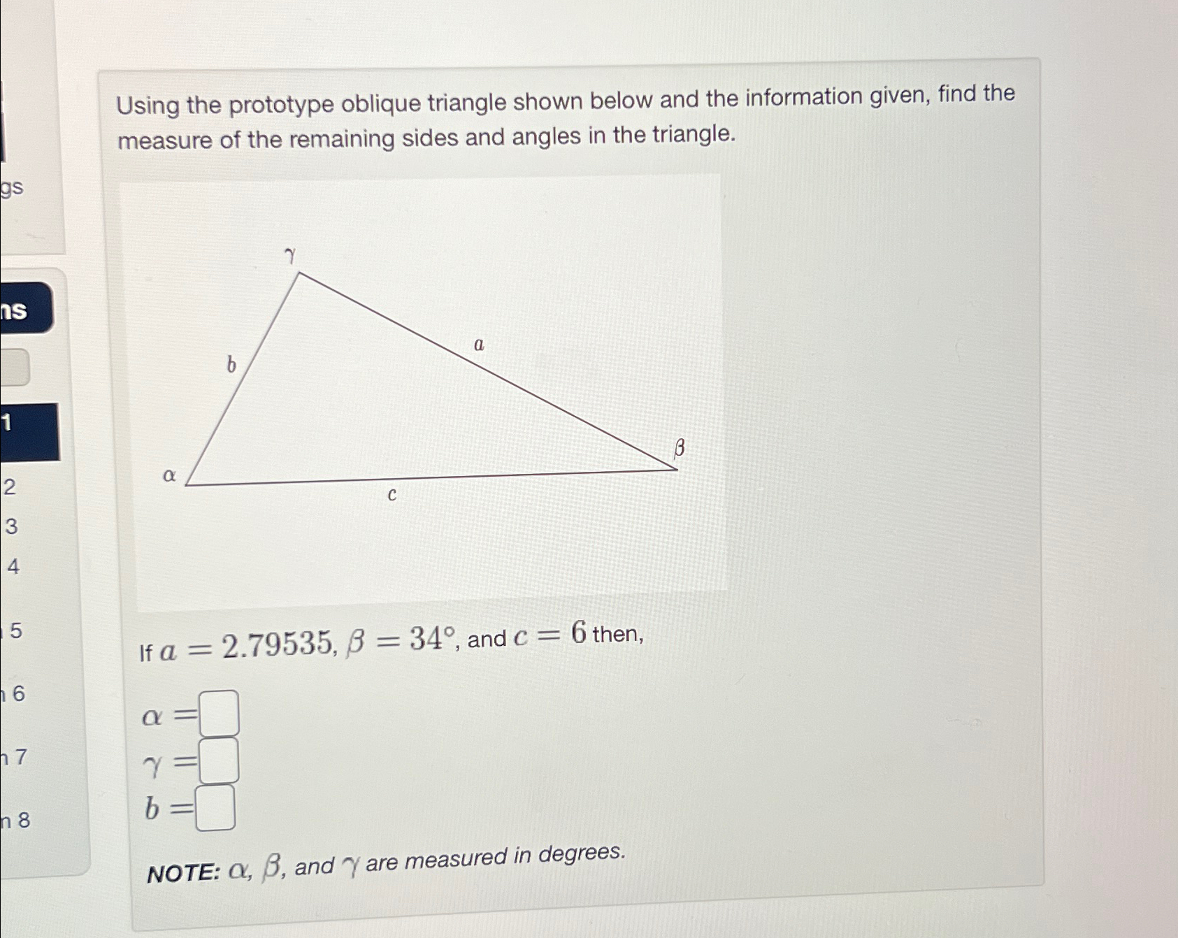 Solved Using the prototype oblique triangle shown below and | Chegg.com