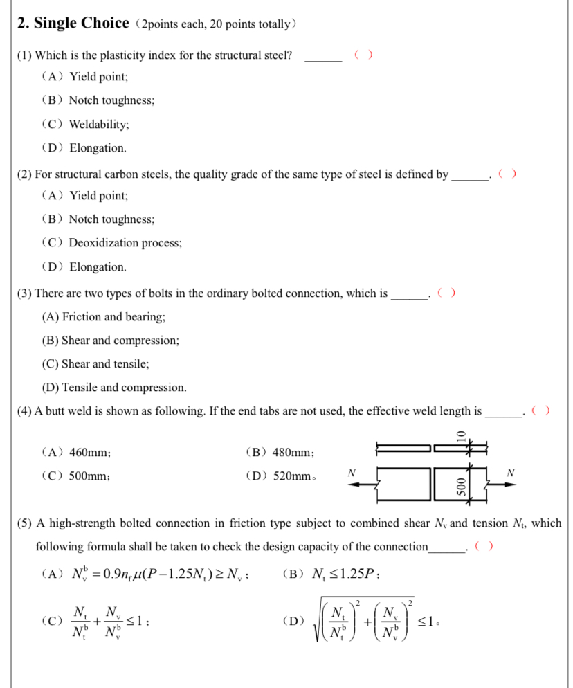 Solved STEEL STRUCTURESingle Choice (2points each, 20 | Chegg.com