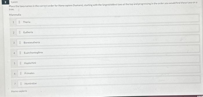 Solved i need help placing these taxa names in the correct | Chegg.com