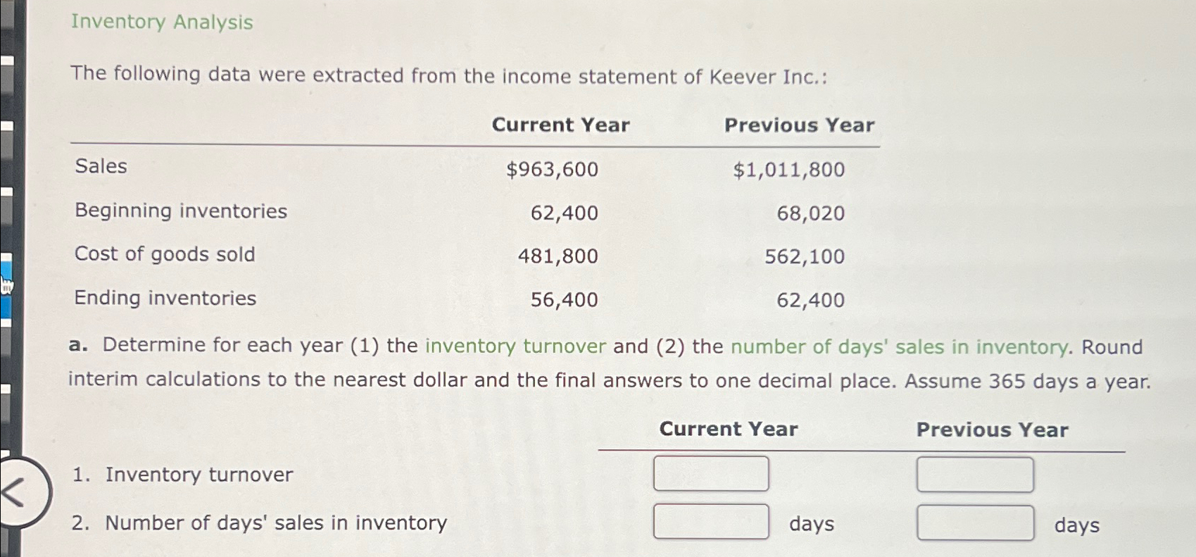 Solved Inventory AnalysisThe following data were extracted | Chegg.com