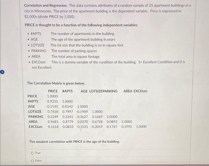 Solved Correlation and Regression. This data contains | Chegg.com