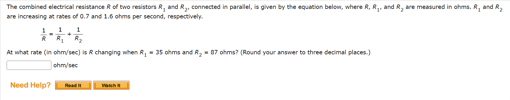 Solved The combined electrical resistance R ﻿of two | Chegg.com
