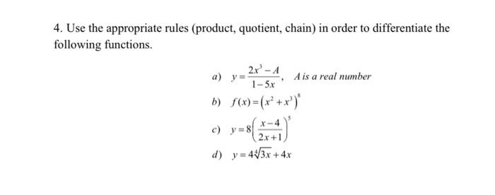 Solved 4. Use the appropriate rules (product, quotient, | Chegg.com