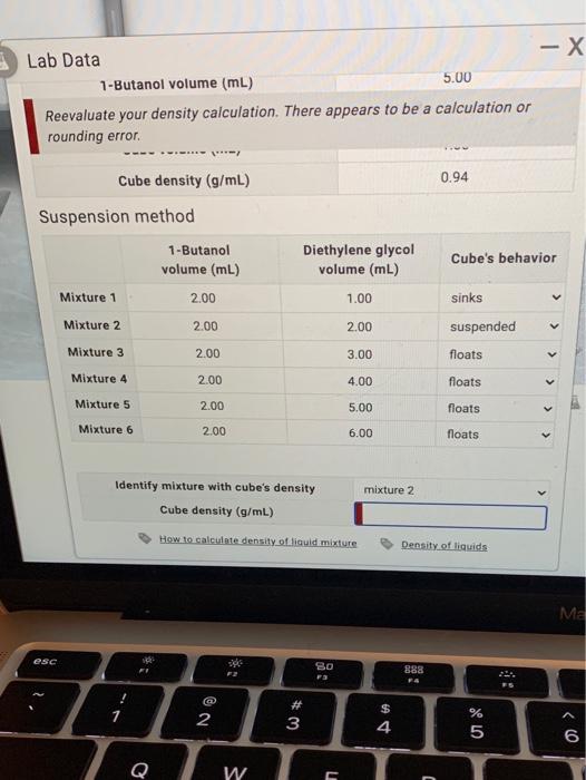 -X Lab Data 1-Butanol volume (mL) 5.00 Reevaluate | Chegg.com