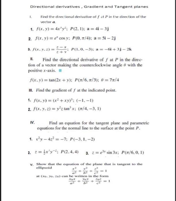 Solved Directional derivatives , Gradient and Tangent planes | Chegg.com