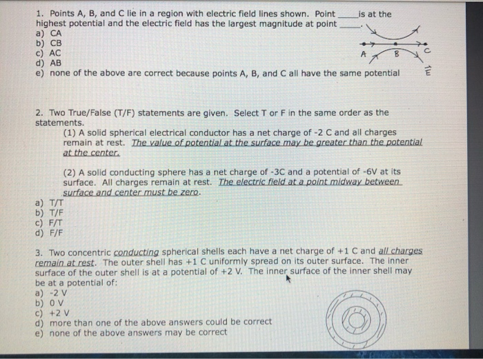 Solved 1. Points A, B, and C lie in a region with electric | Chegg.com