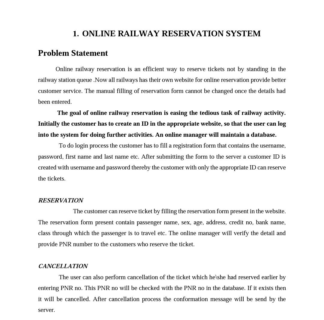 Solved 1. ONLINE RAILWAY RESERVATION SYSTEM Problem | Chegg.com