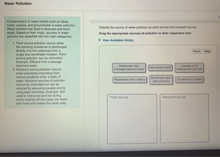 Solved Water Pollution Contamination of water bodies such as | Chegg.com