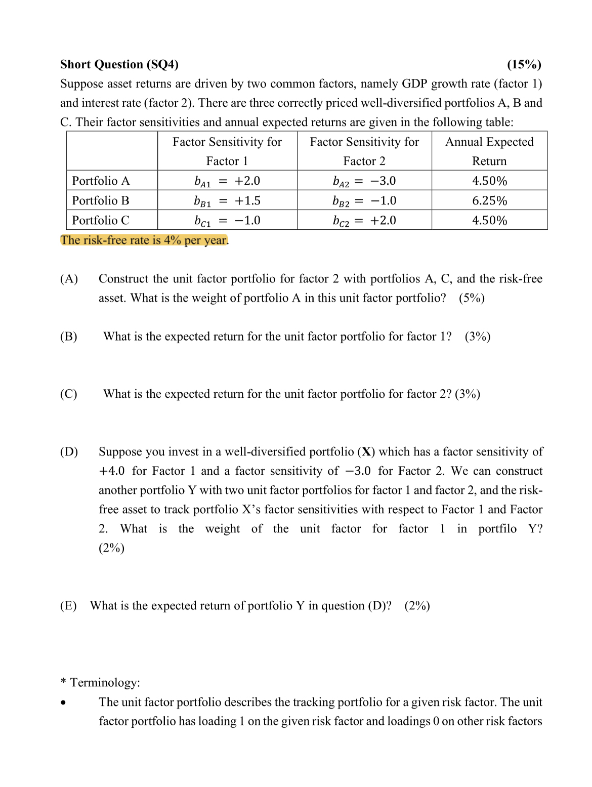 Short Question (SQ4)(15%)Suppose asset returns are | Chegg.com