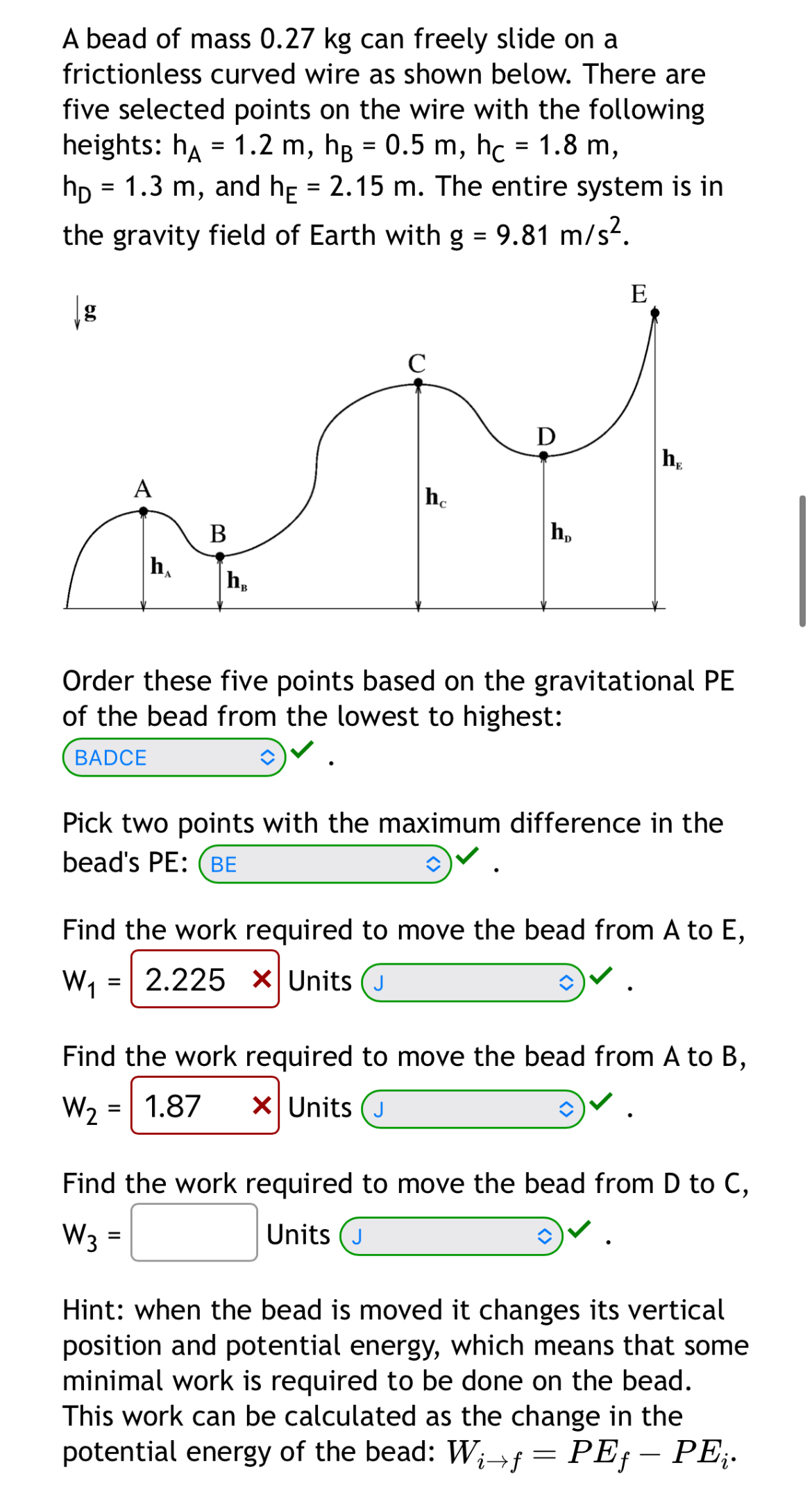 Solved A bead of mass 0.27kg ﻿can freely slide on a | Chegg.com