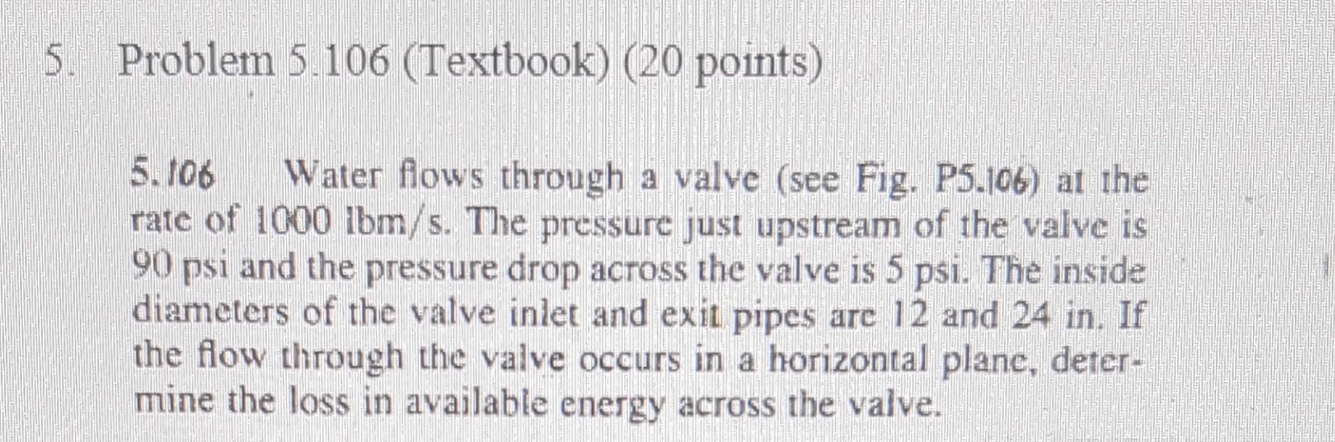 Solved 5.106 Water flows through a valve (see Fig. P5.106) | Chegg.com