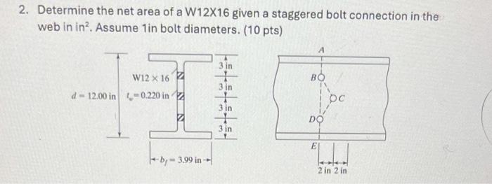 Solved 2. Determine the net area of a W12X16 given a | Chegg.com