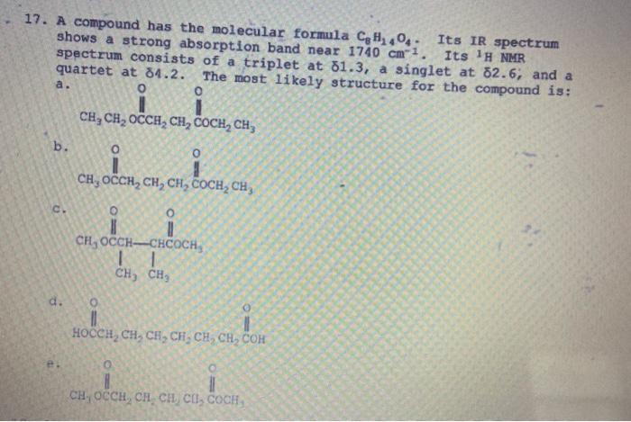 Solved 17. A compound has the molecular formula Cg H40. Its | Chegg.com