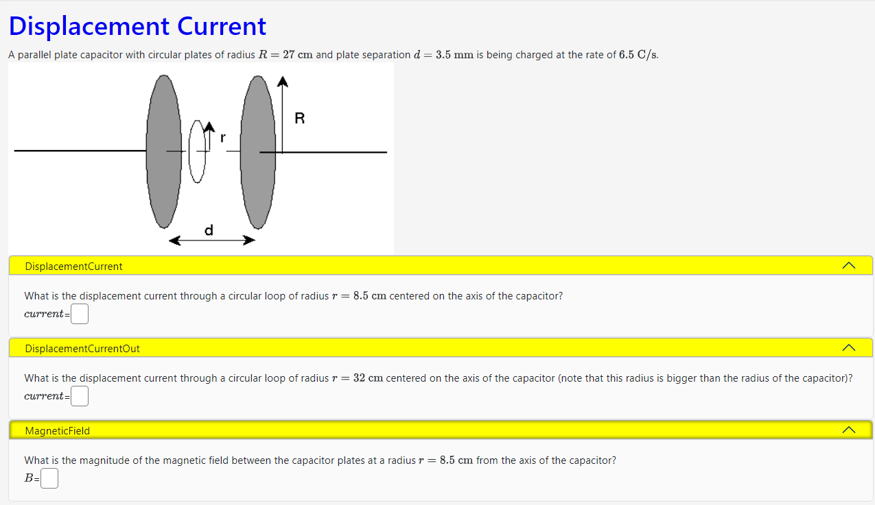 Solved Displacement Current A parallel plate capacitor with | Chegg.com