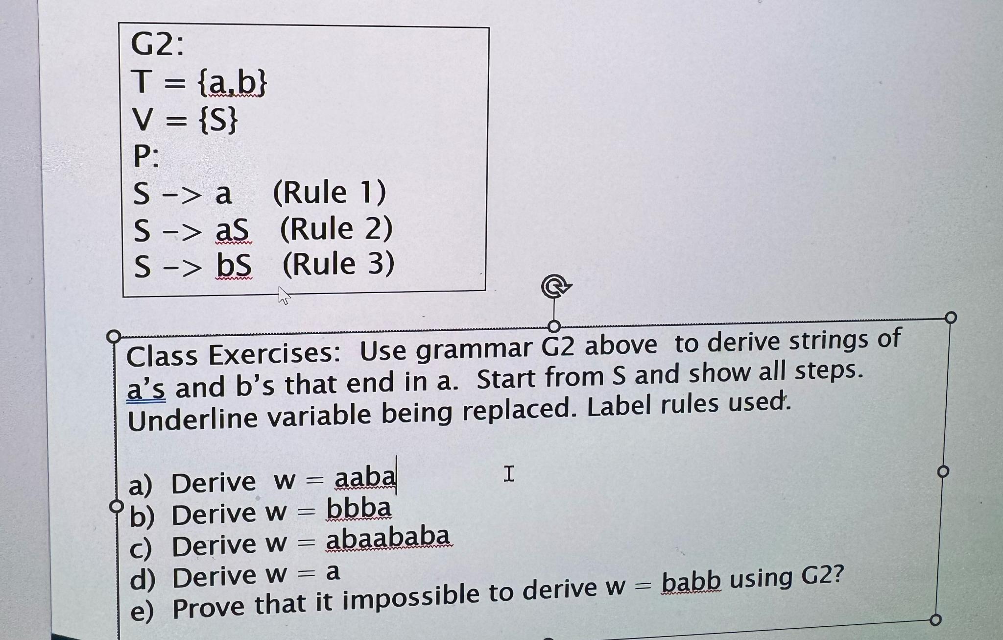 Solved G2:T={a,b}V={S}P:S→> (Rule 1) ﻿S→> (Rule 2) ﻿S→bS,( | Chegg.com