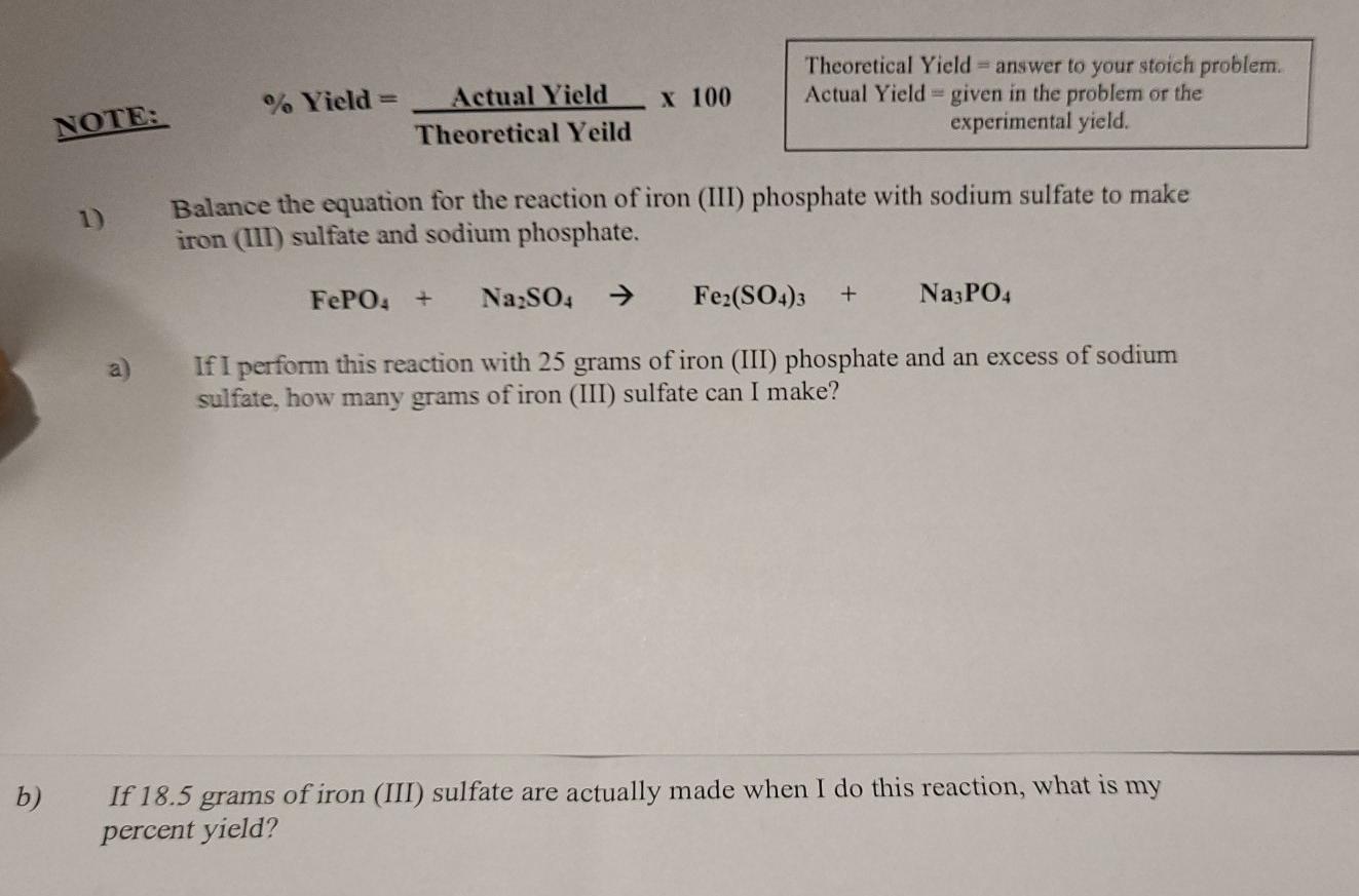 Solved % Yield X 100 Theoretical Yield = answer to your | Chegg.com