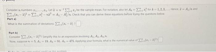 Solved Consider n numbers x1,…,xm. Let xˉ=n−1∑j=1nxj be the | Chegg.com