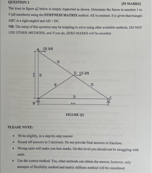 Solved QUESTION 2 [55 MARKS] The truss in figure q2 below is | Chegg.com