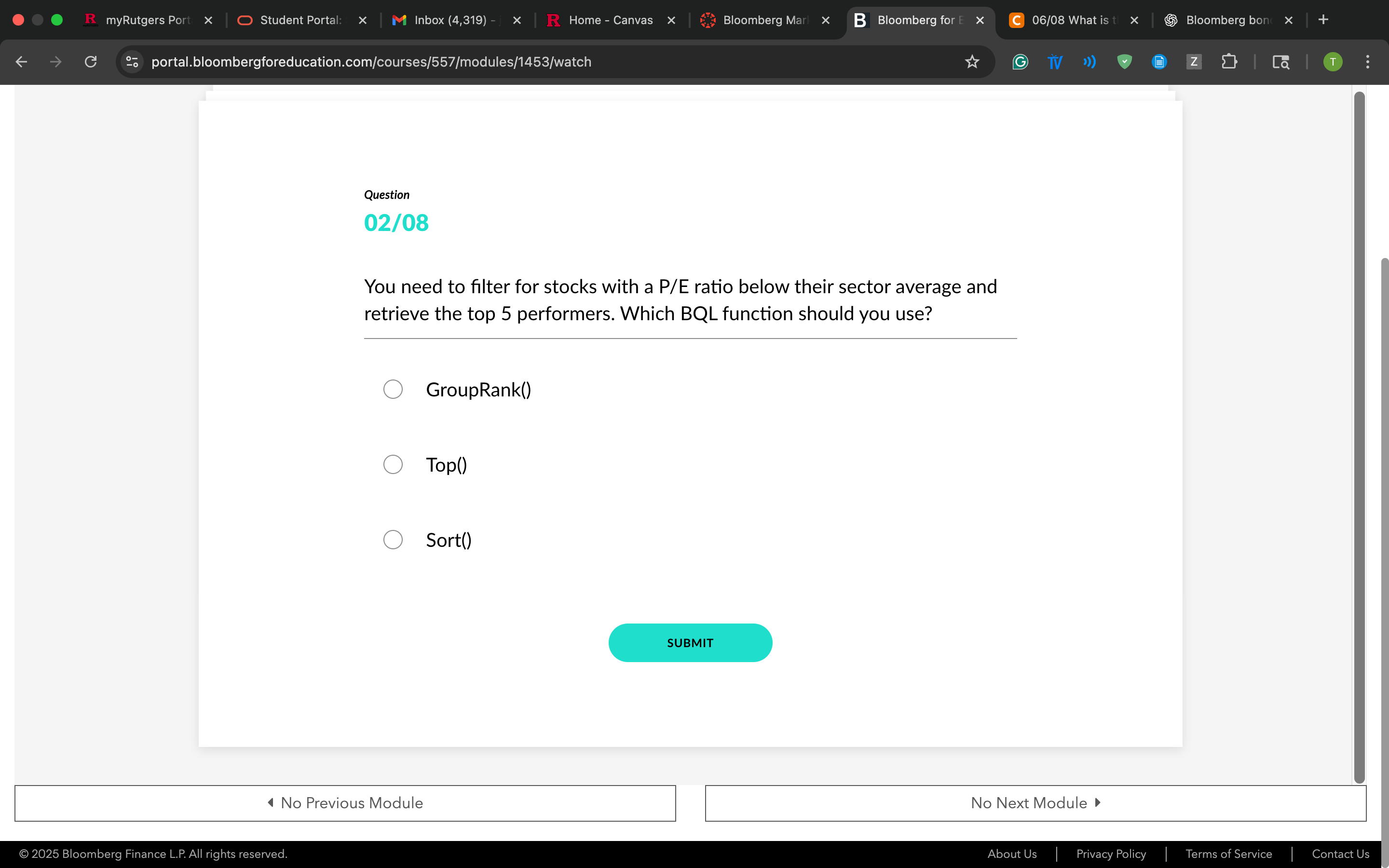 Solved Question02/08You need to filter for stocks with a | Chegg.com
