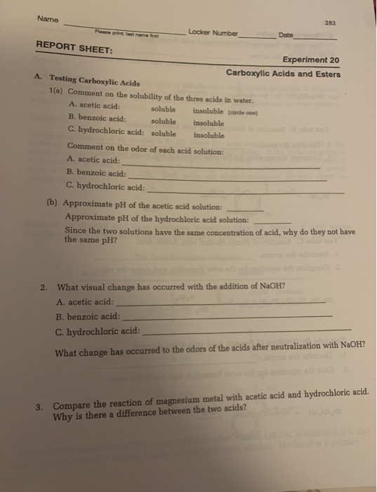 Solved Name 283 Pesert Locker Number Date REPORT SHEET: | Chegg.com