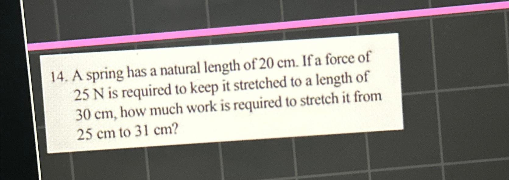 Solved A spring has a natural length of 20cm. ﻿If a force of | Chegg.com