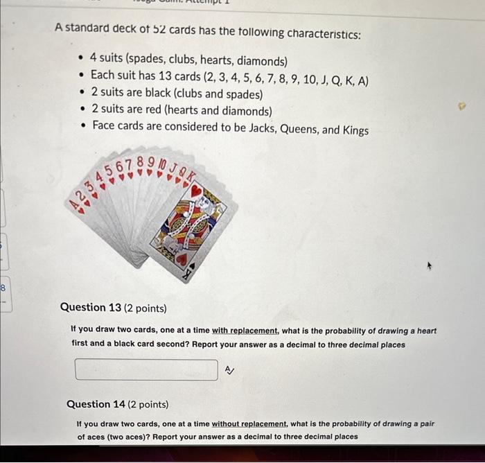Solved A standard deck of 52 cards has the following | Chegg.com