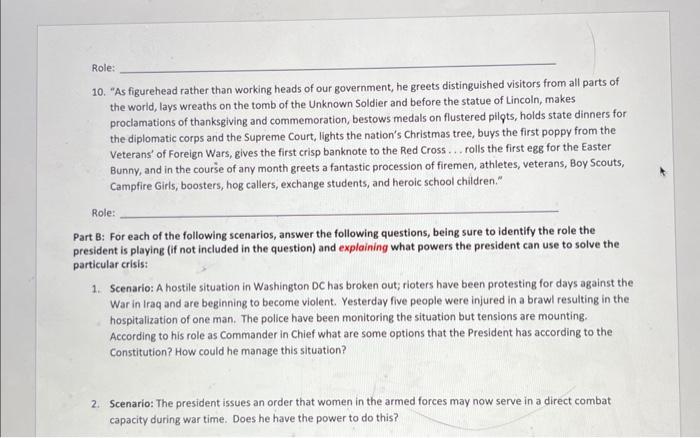 The Roles of the President Part A: The list below | Chegg.com
