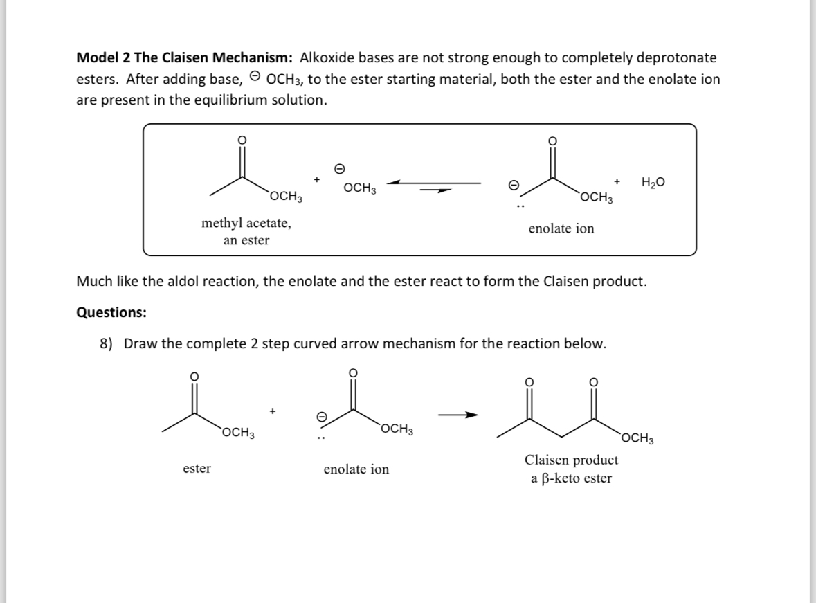 Solved Model 2 ﻿The Claisen Mechanism: Alkoxide bases are | Chegg.com