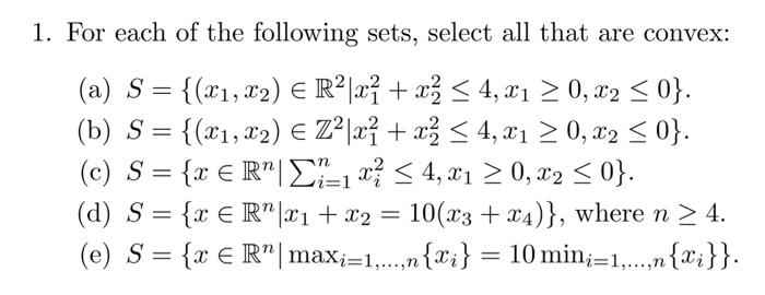 Solved for each of the following sets, select all that are | Chegg.com