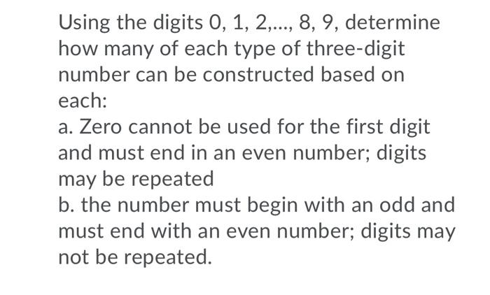 Solved Using the digits 0, 1, 2,..., 8, 9, determine how | Chegg.com