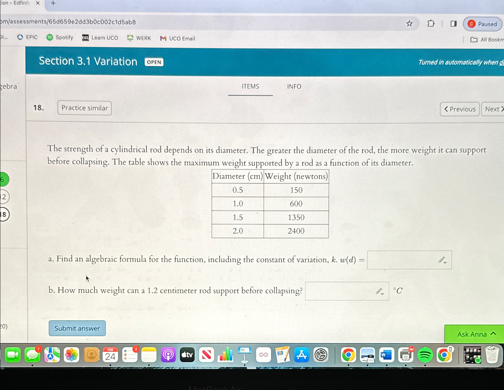 Solved 18)\table[[Diameter (cm),Weight | Chegg.com