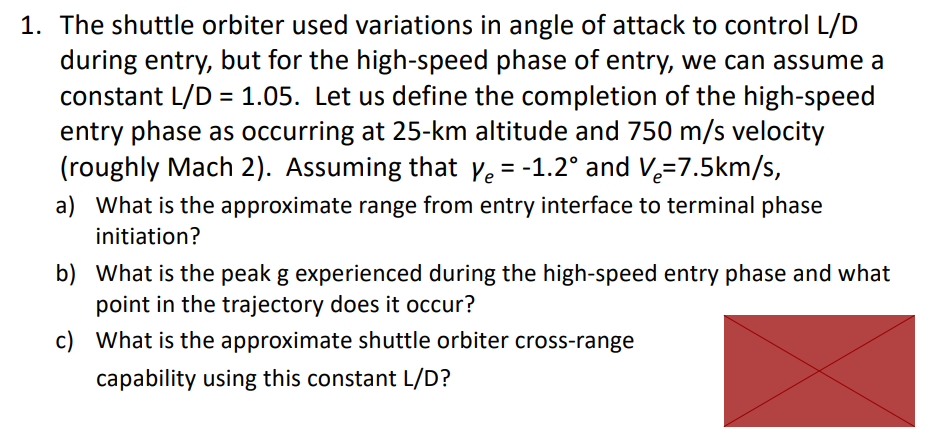 Solved The shuttle orbiter used variations in angle of | Chegg.com