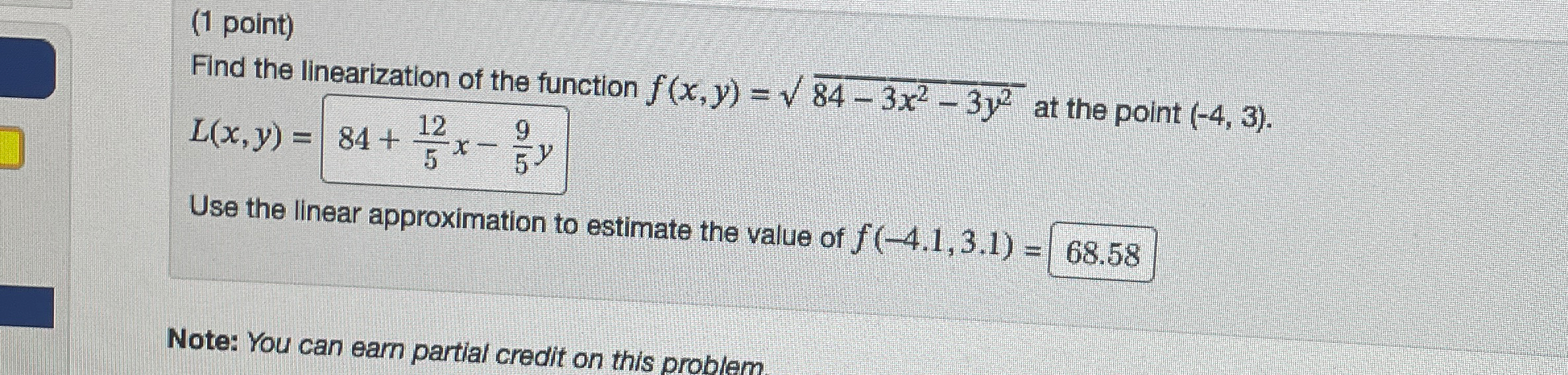 Solved (1 ﻿point)Find the linearization of the function | Chegg.com