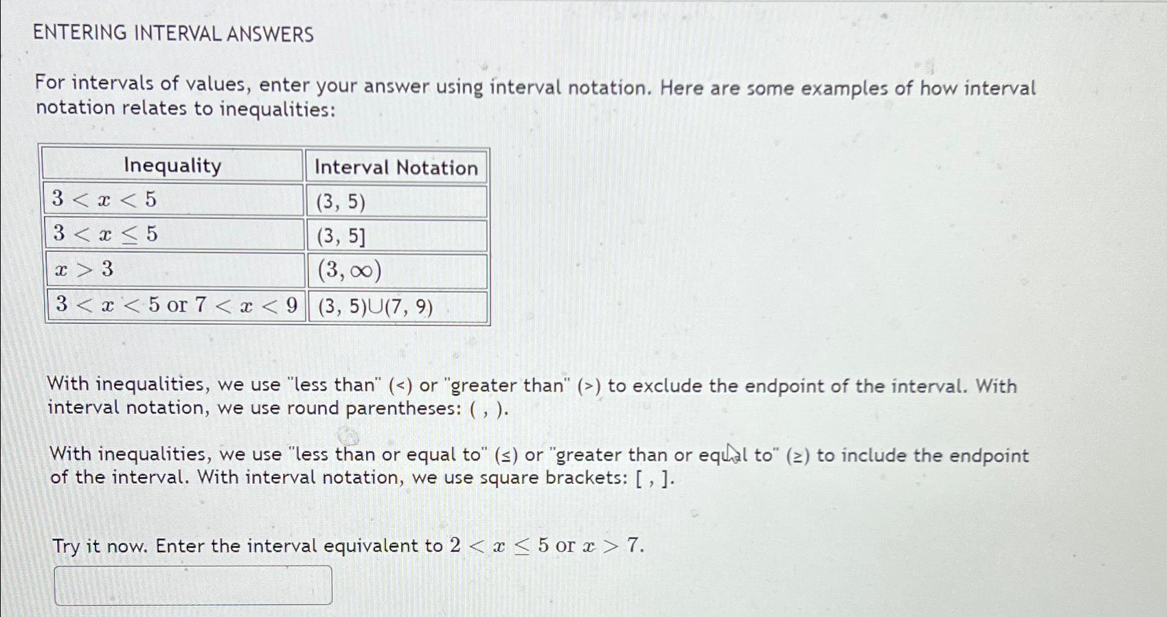 Solved ENTERING INTERVAL ANSWERSFor intervals of values, | Chegg.com