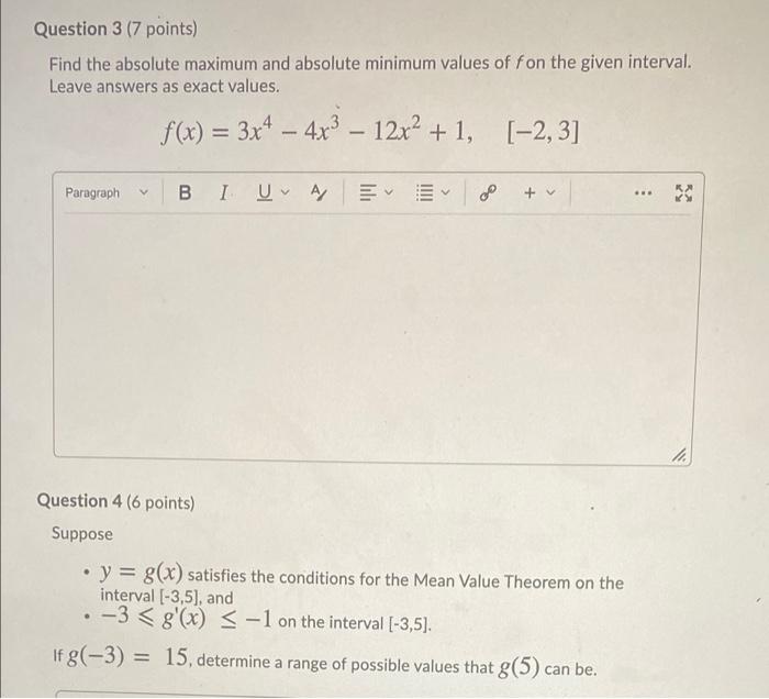 Solved Question 3 (7 points) Find the absolute maximum and | Chegg.com