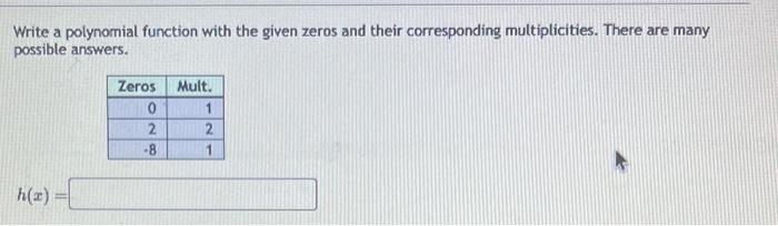 Solved Write a polynomial function with the given zeros and | Chegg.com