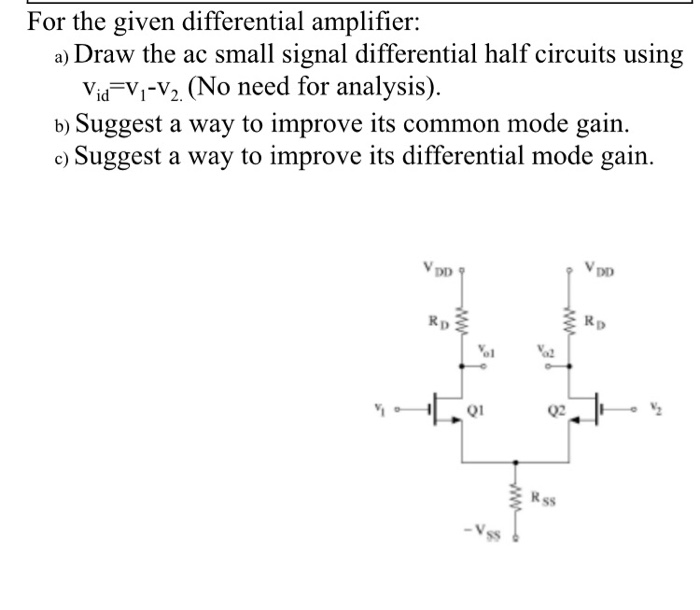 Solved For the given differential amplifier: a) Draw the ac | Chegg.com