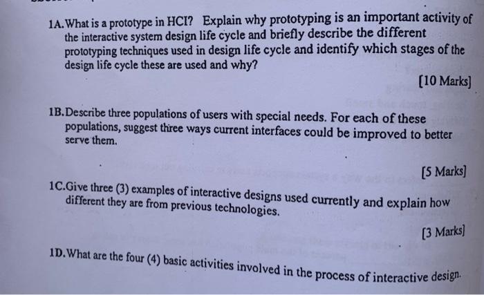 Solved 1A. What is a prototype in HCI? Explain why | Chegg.com