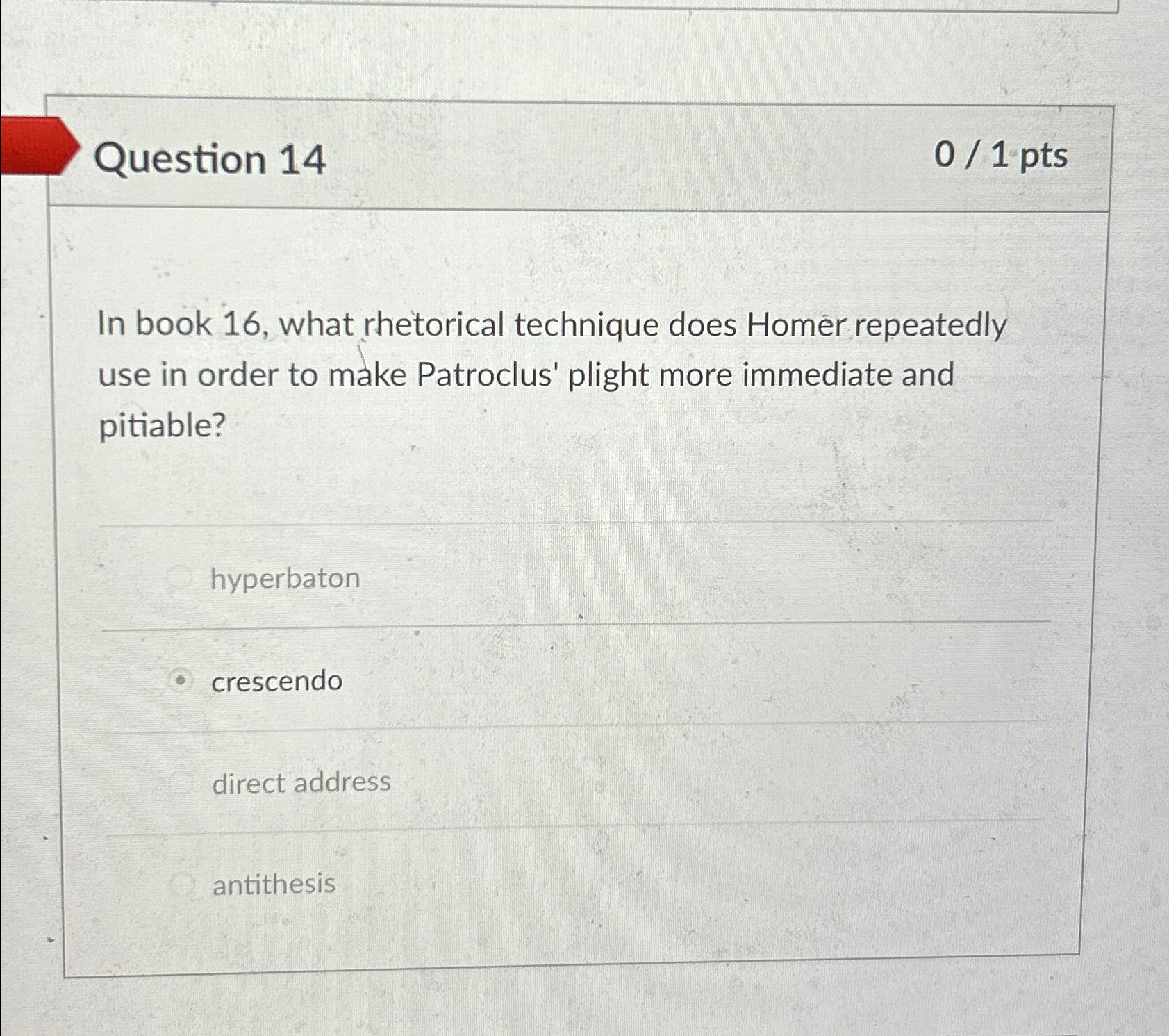 Solved Question 1401 ﻿ptsIn book 16, ﻿what rhetorical | Chegg.com
