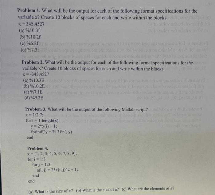 Solved Problem 1. What will be the output for each of the | Chegg.com