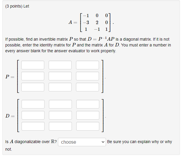 Solved (3 ﻿points) ﻿LetA=[-100-3201-11].If possible, find an | Chegg.com