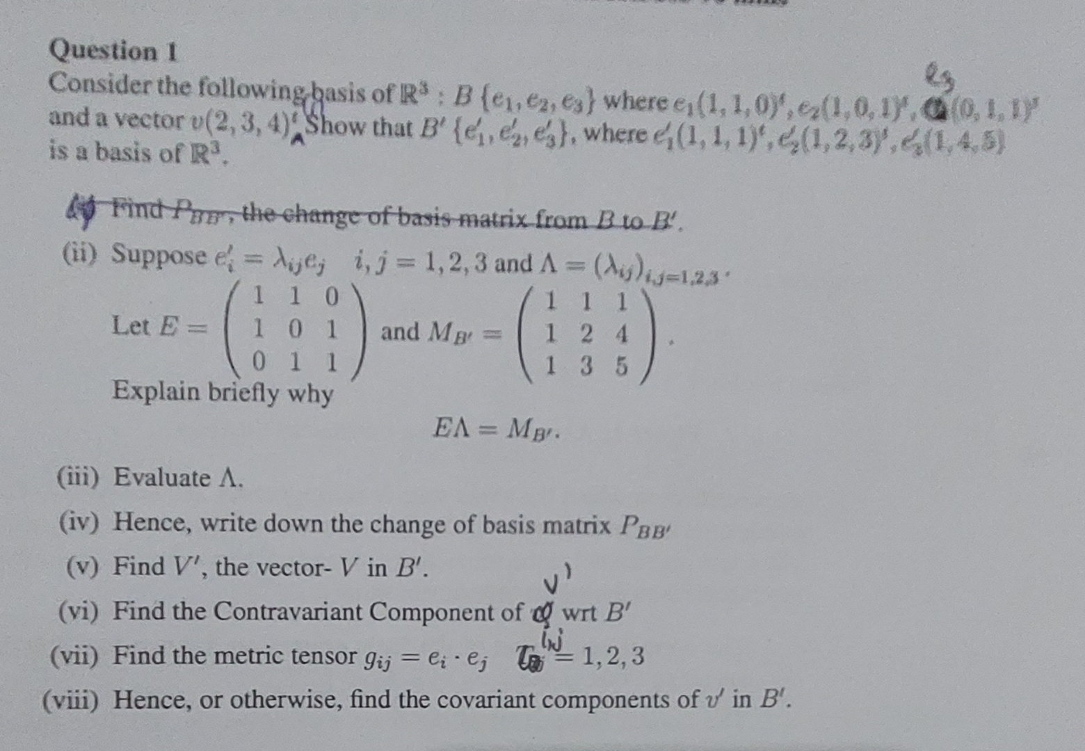 Question 1Consider the following basis of | Chegg.com