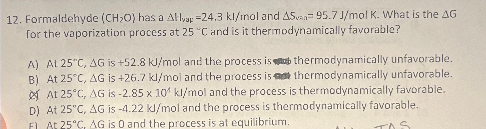 Solved Formaldehyde (CH_(2)O) has a \\\\Delta H_(vap | Chegg.com